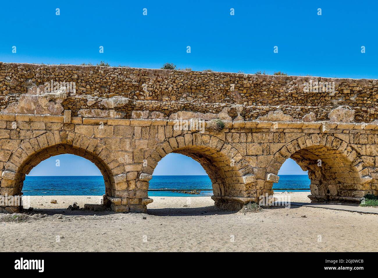 Israel, Plain of Sharon. Caesarea Maritima, Roman aqueduct that brought ...