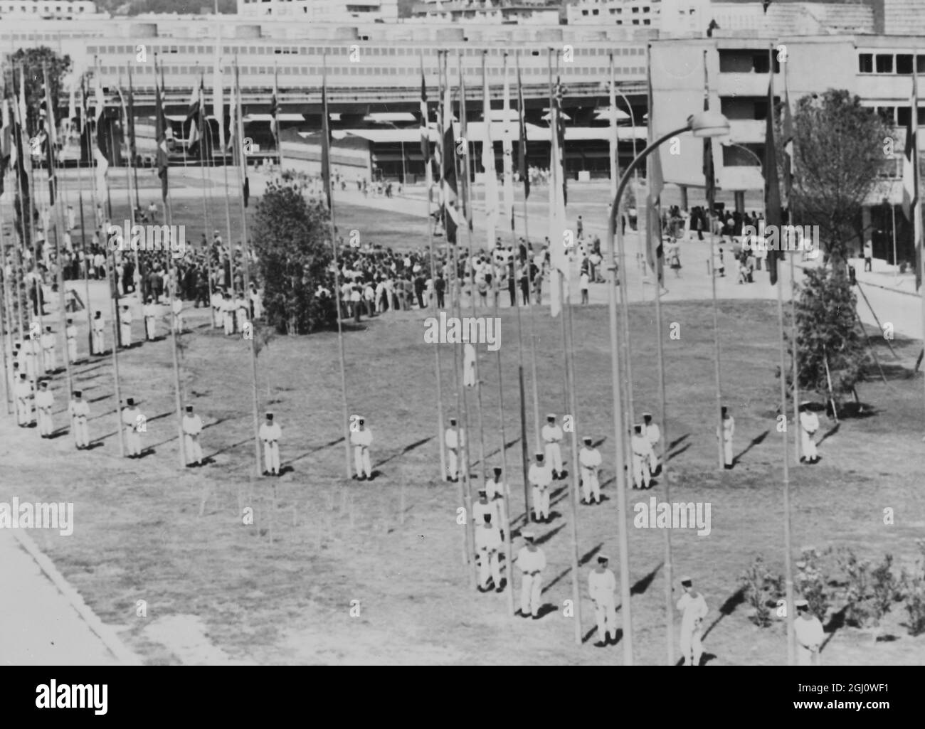 OLYMPIC GAME SAILORS STAND GUARD OLYMPIC VILLAGE COMES INTO BEING 25 ...