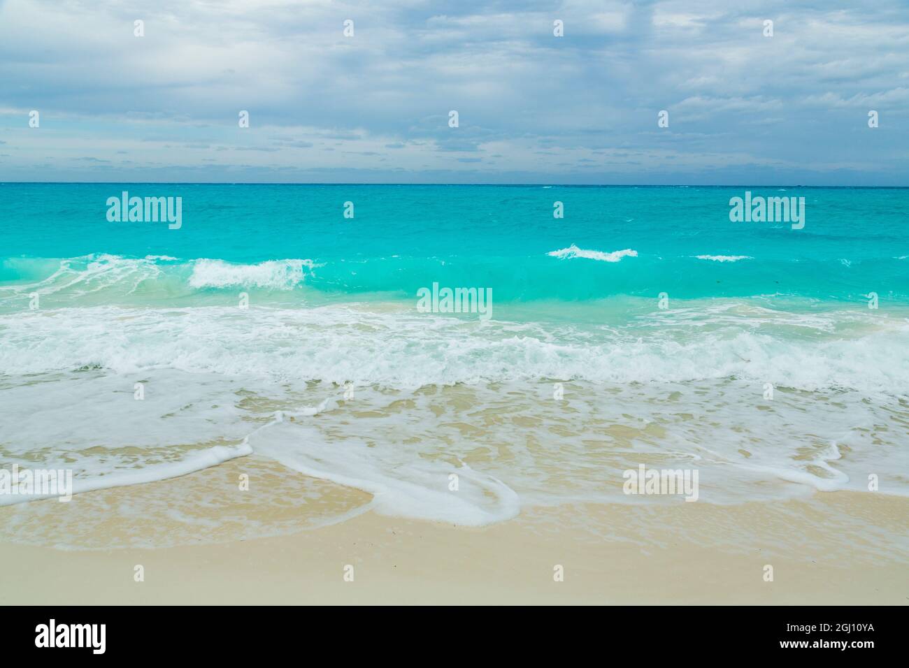 Bahamas, Little Exuma Island. Ocean surf and beach. Credit as: Don ...