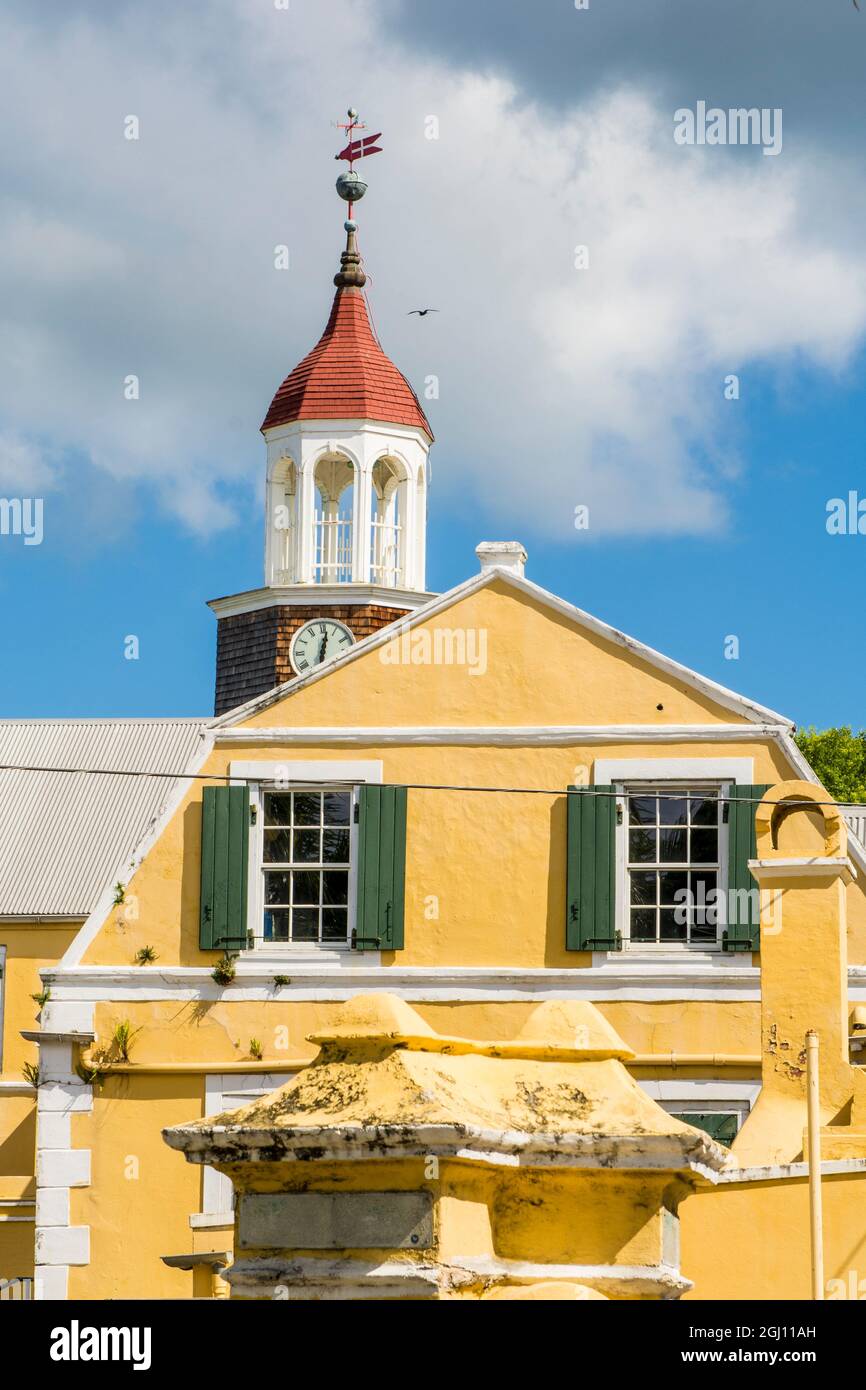 Historic steeple building downtown Christiansted, St. Croix, US Virgin ...