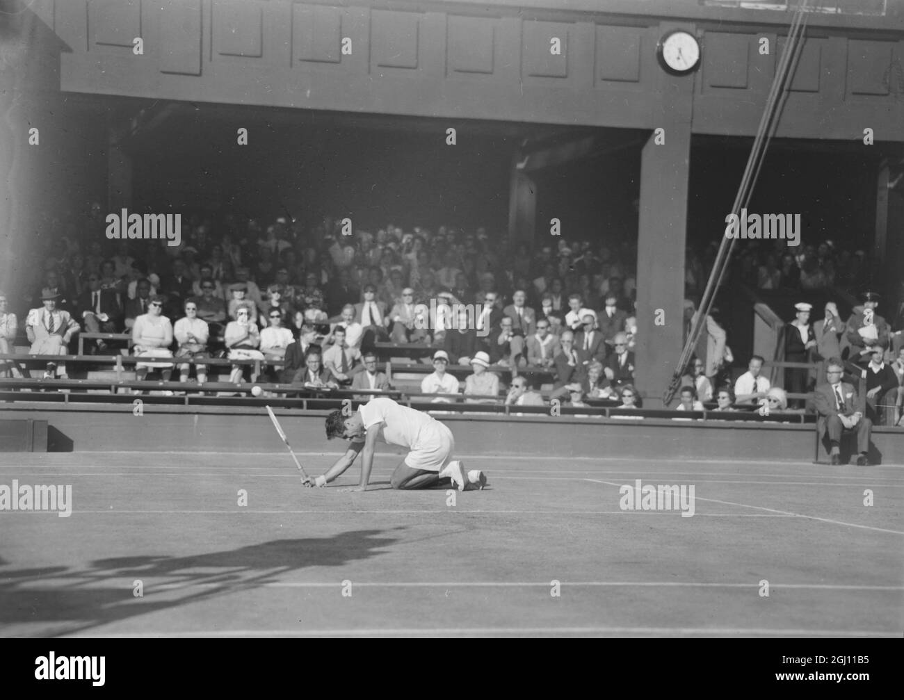 FRENCH PLAYER PIERRE DARMON MISSES SHOT AT WIMBLEDON LAWN TENNIS ...