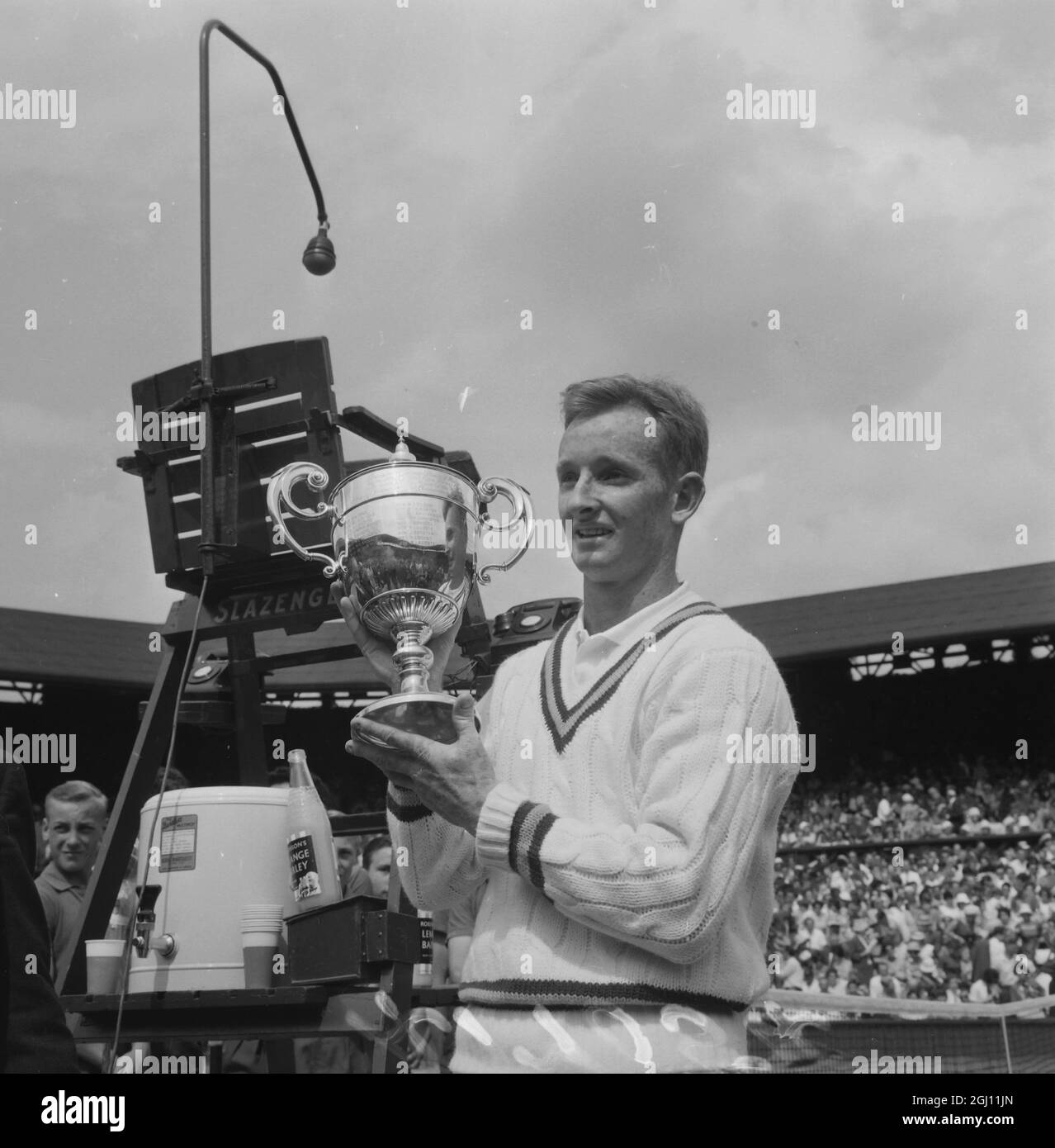 HOLDING A TROPHY - AUSTRALIAN TENNIS PLAYER ROD LAVER WINS CUP FOR MENS ...