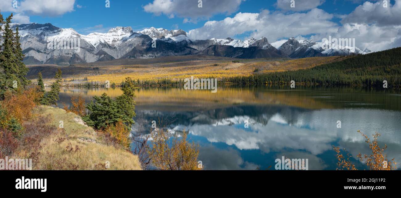 Canada, Alberta. Autumn reflections at Talbot Lake, Jasper National ...