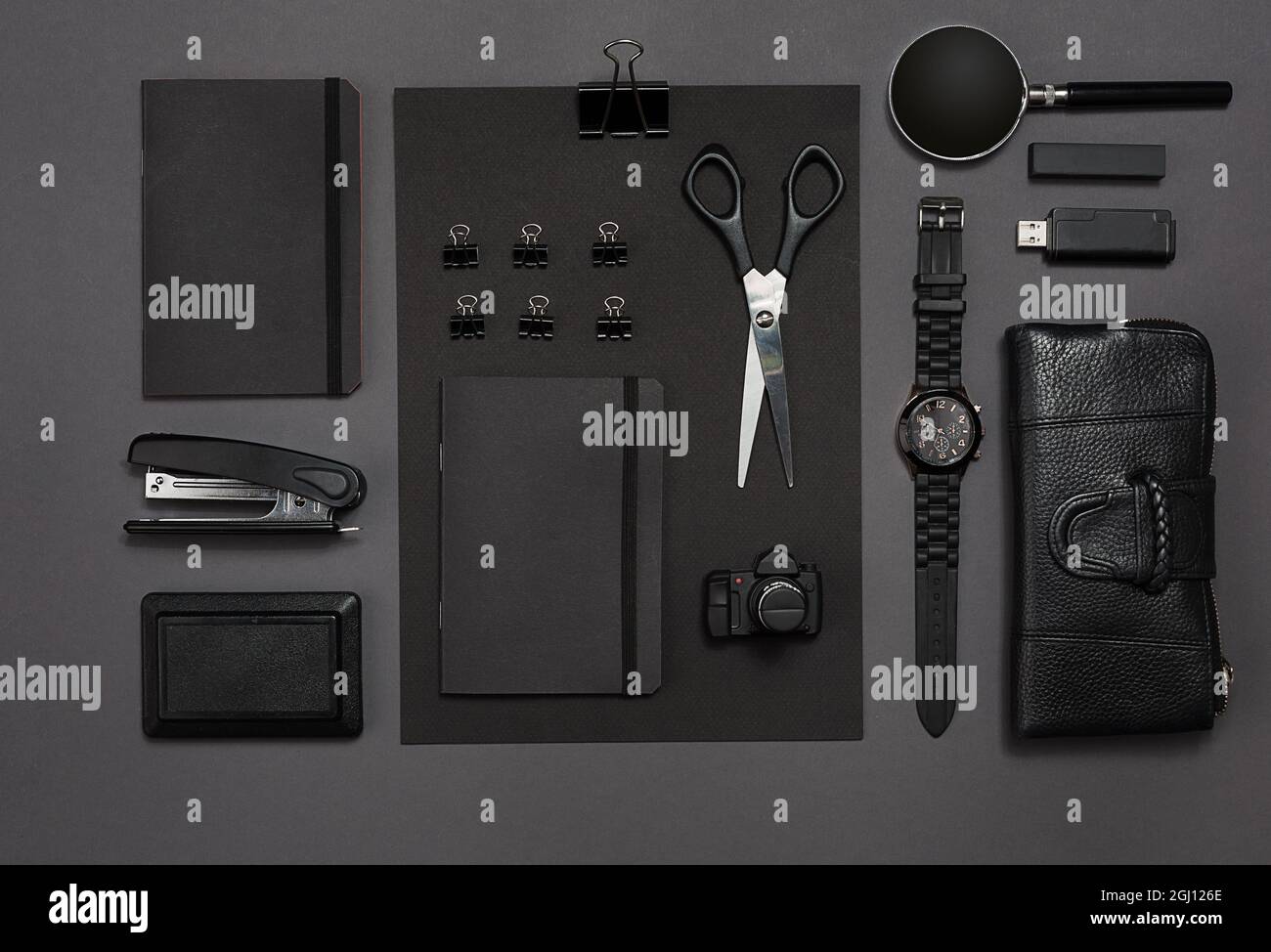 Workplace with office items and business elements on a desk. Concept ...