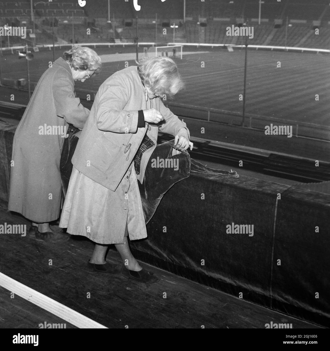 FOOTBALL WEMBLEY STADIUM ROYAL BOX TRIMMING ALTERATION ; 5 APRIL 1963 ...