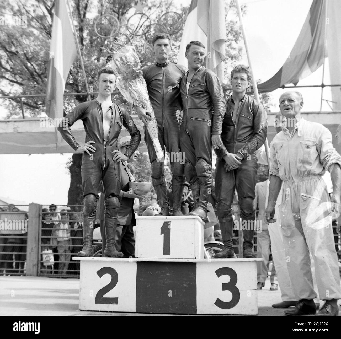 MOTOR CYCLING ALAN SHEPHERD ON PODIUM WITH JIM REDMAN, REMO VENTURI ...