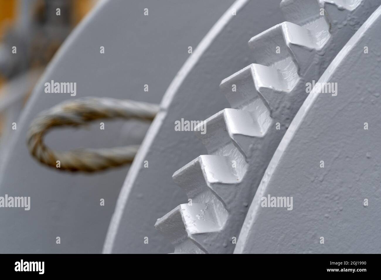 iron industrial winch wheel detail close up Stock Photo - Alamy