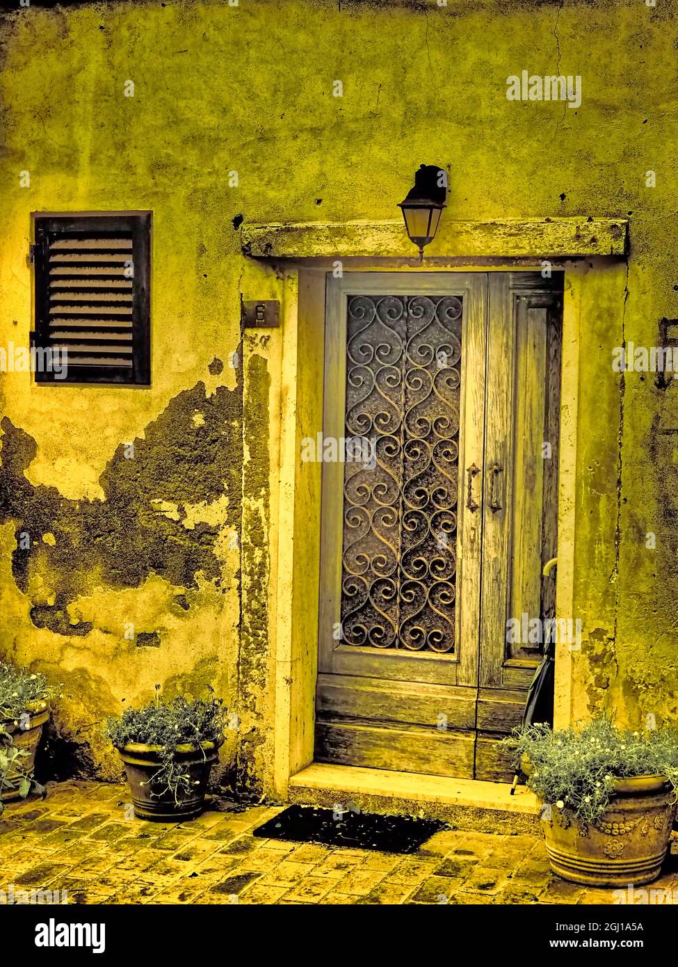 Italy, Chiusure. Infrared image of old door in typical buildings in the ...