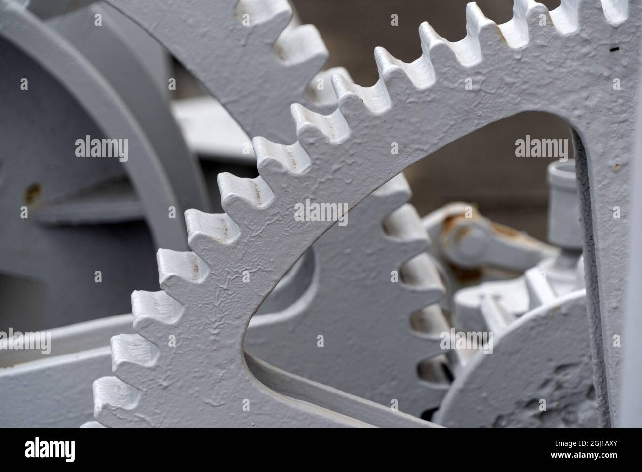 iron industrial winch wheel detail close up Stock Photo - Alamy