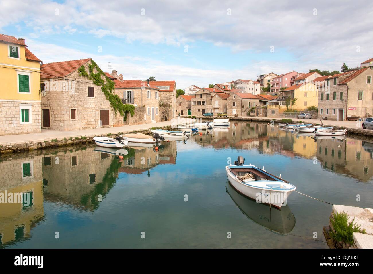 Croatia, Hvar Island, Vrboska. Known as Little Venice for its canals ...