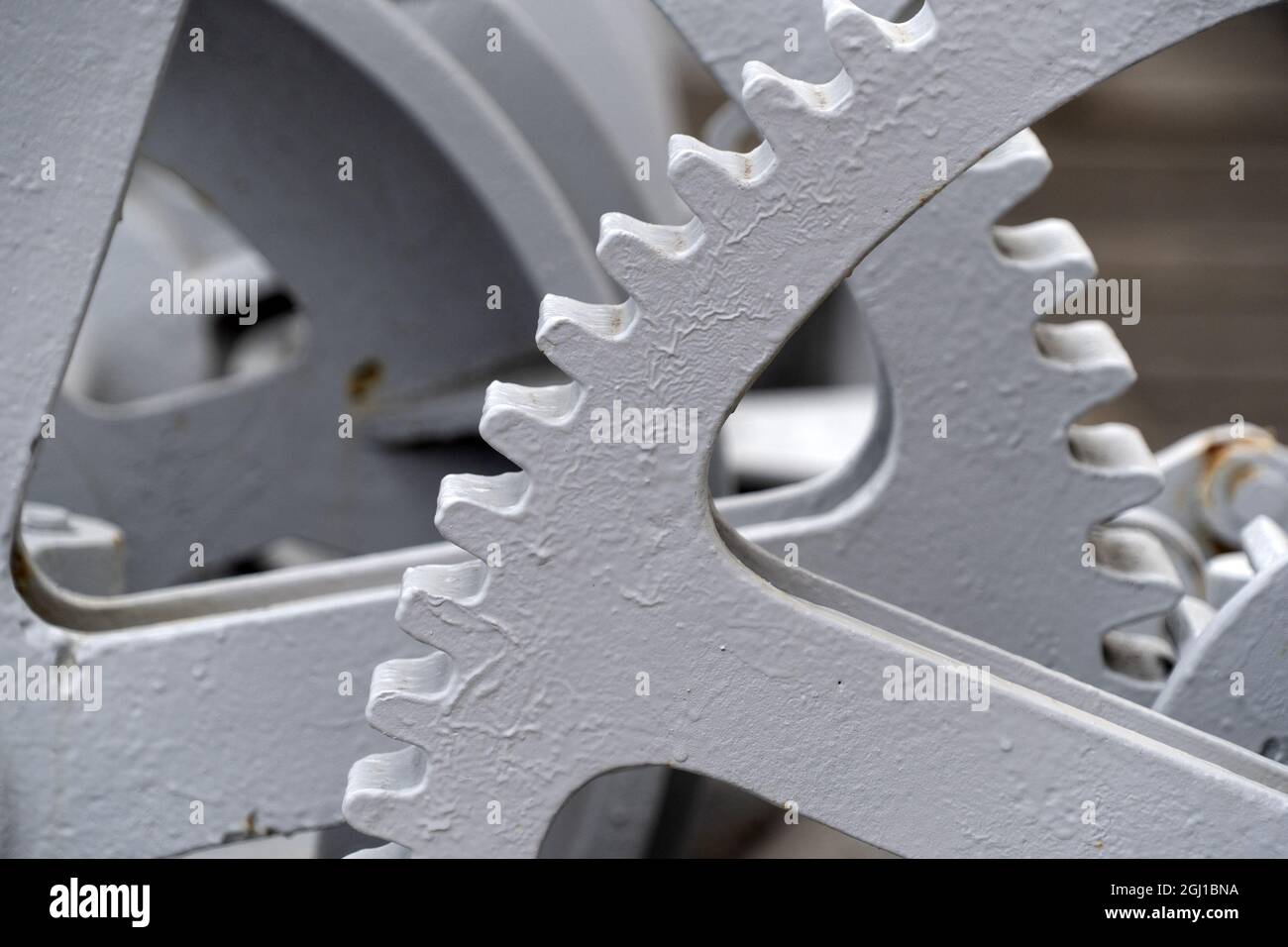 iron industrial winch wheel detail close up Stock Photo - Alamy