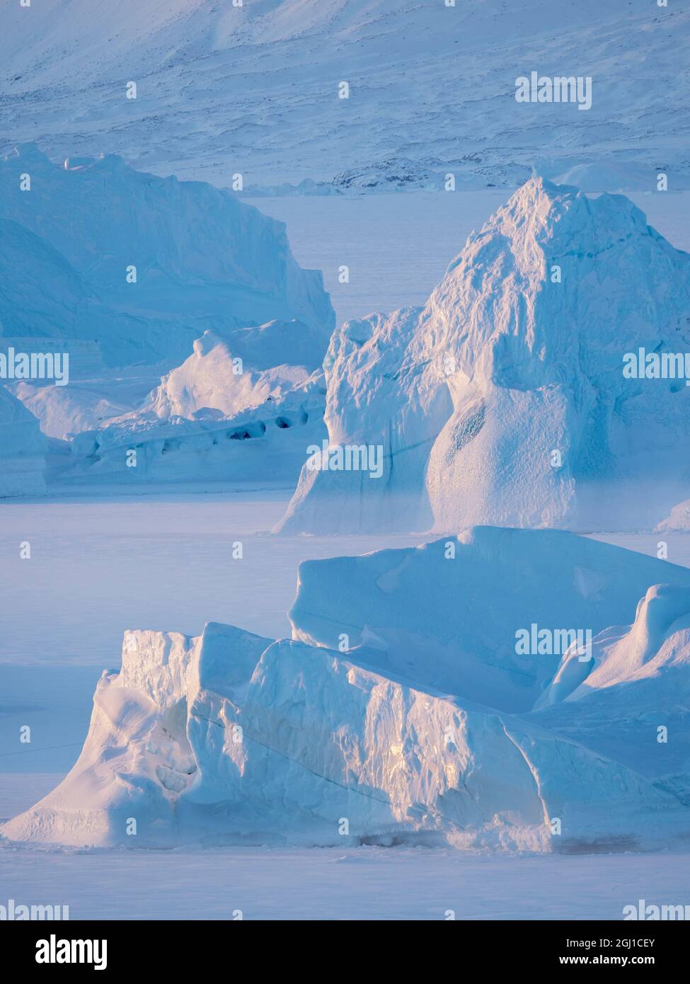Icebergs frozen into the sea ice of the Uummannaq Fjord System during ...