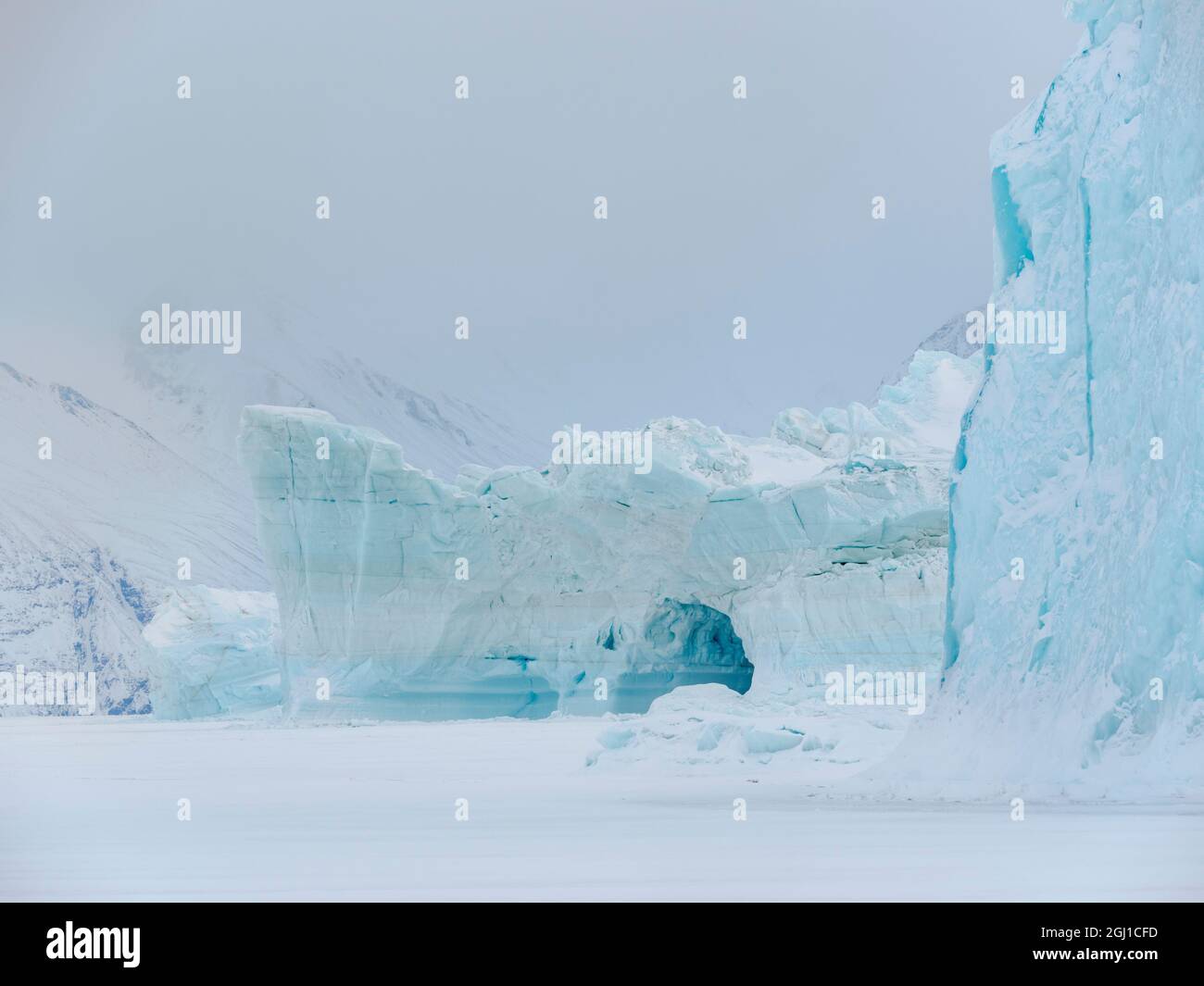 Icebergs frozen into the sea ice of the Uummannaq Fjord System during ...