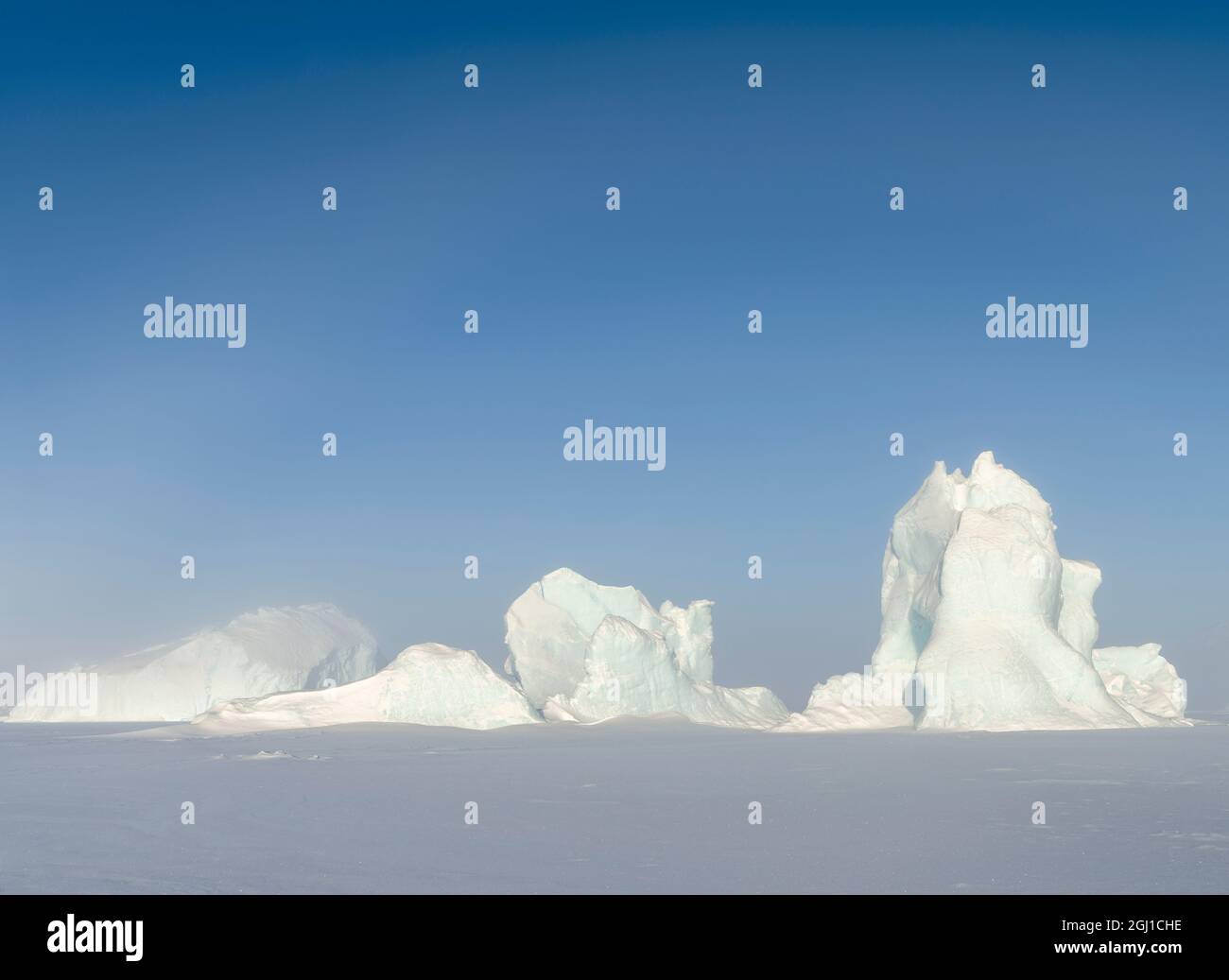Icebergs frozen into the sea ice of the Uummannaq Fjord System during ...