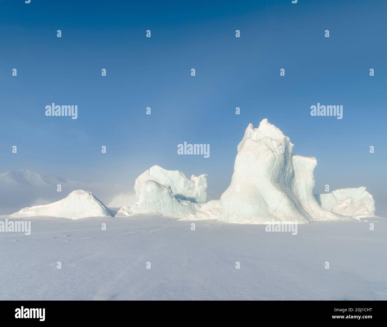 Icebergs frozen into the sea ice of the Uummannaq Fjord System during ...