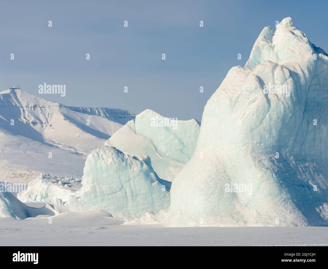 Icebergs frozen into the sea ice of the Uummannaq Fjord System during ...