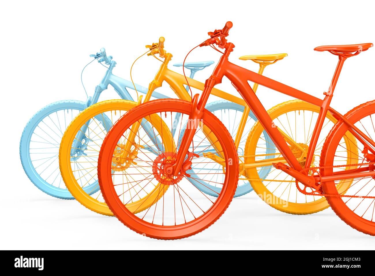 Group of colorful bicycles. 3D rendering Stock Photo - Alamy