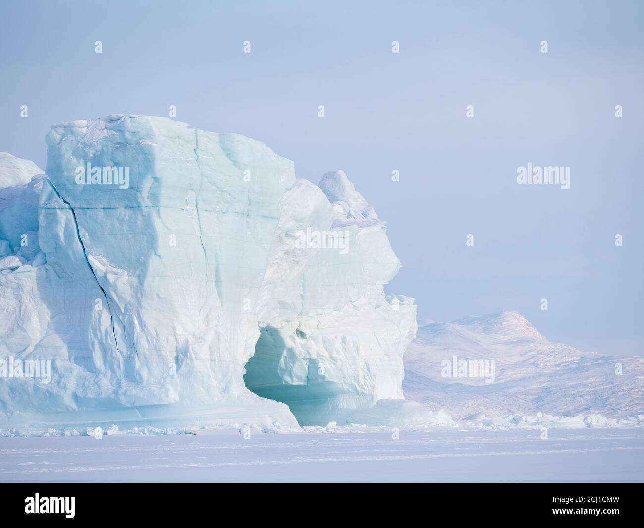 Icebergs frozen into the sea ice of the Uummannaq Fjord System during ...
