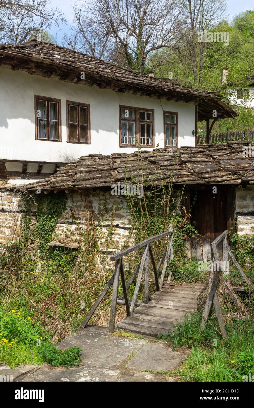 Typical street and old houses at historical village of Bozhentsi ...