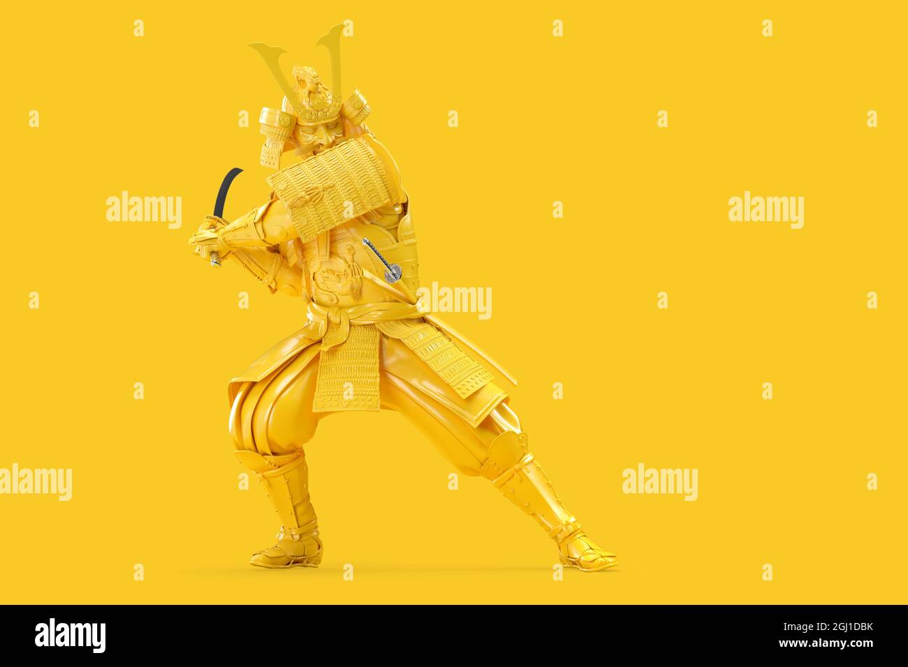Samurai warrior swings with katana sword. 3D illustration Stock Photo ...