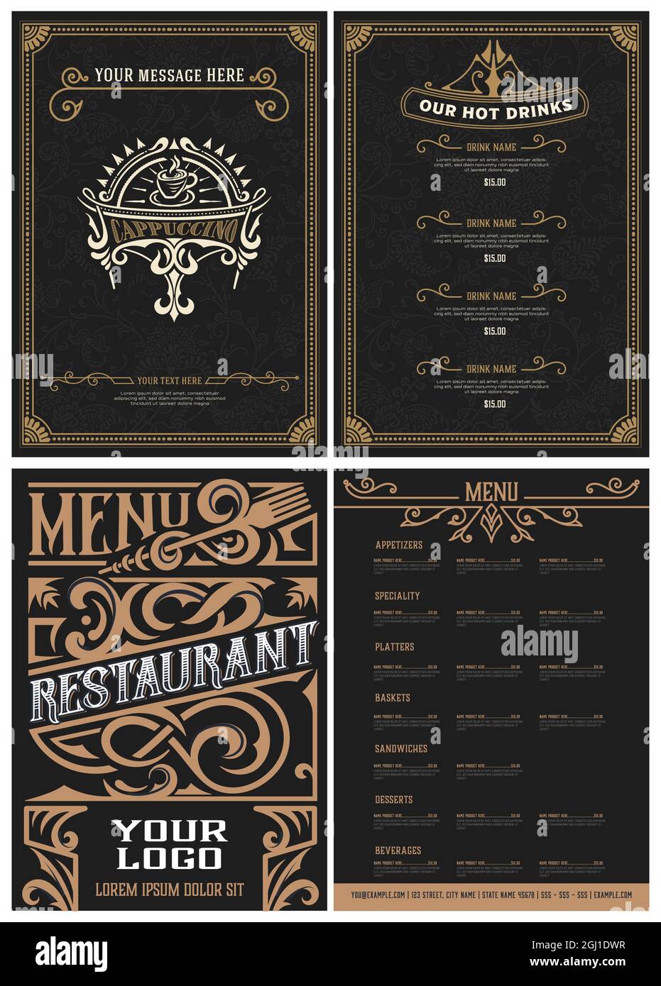 Set of Restaurant menu templates. Vintage style. Vector layered Stock ...