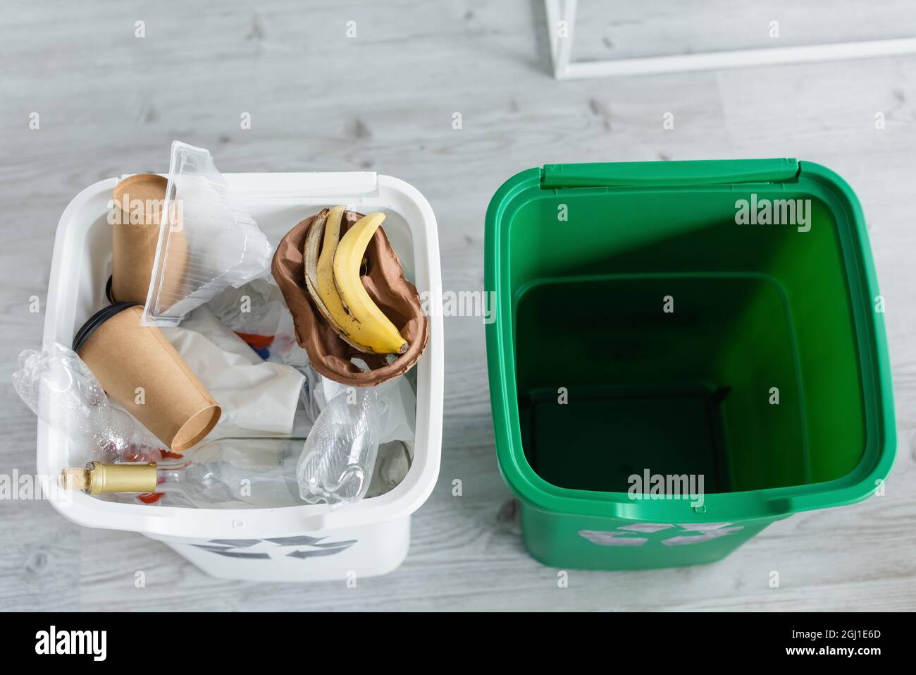 Top view of trash in can at home Stock Photo - Alamy