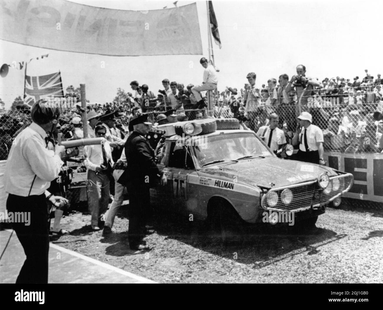 Scottish rally driver Andrew Cowan , comes in first at the end of the ...