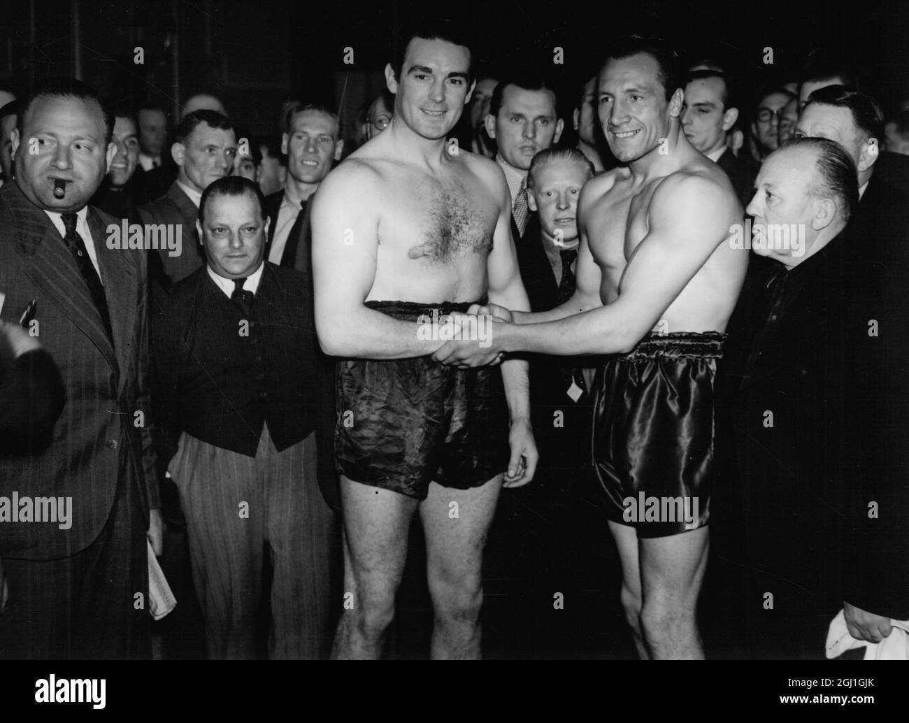Jack Doyle (left) and Eddie Phillips weighing in for their White City ...