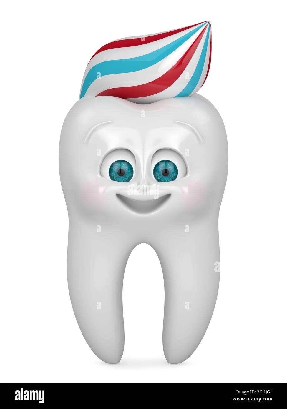 3D render of cartoon Mr Tooth with toothpaste isolated over white ...