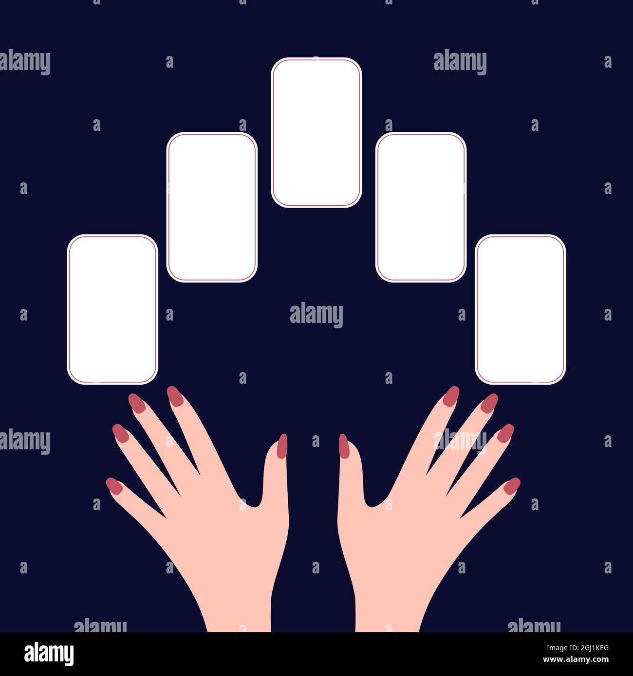 Hands with tarot cards. Magic symbols. Flat and cartoon style. For ...