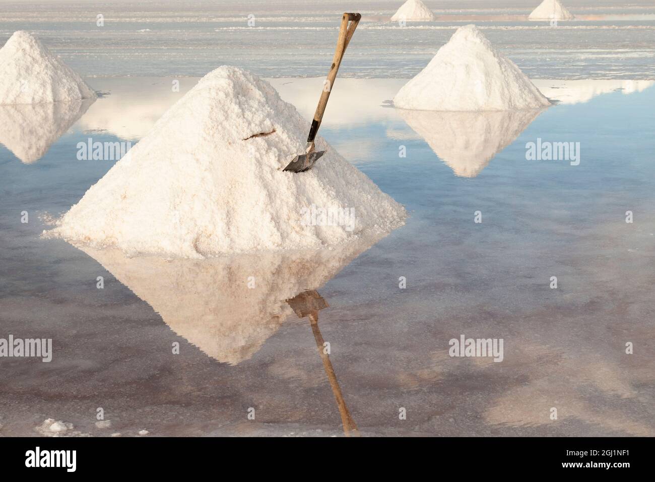 Bolivia, Uyuni, Salar de Uyuni. Tools used to scrape up the salt rest ...