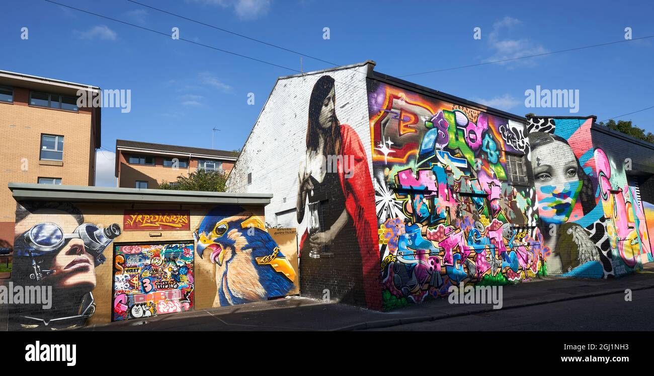 Stunning street art murals on buildings along Eastvale Place near SWG3 ...