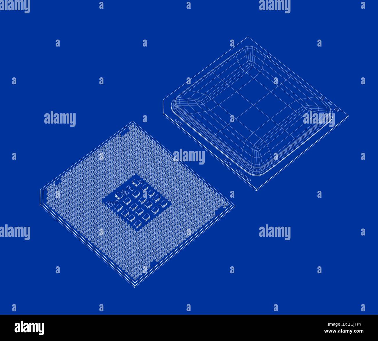3D wire-frame models of computer processors Stock Photo - Alamy