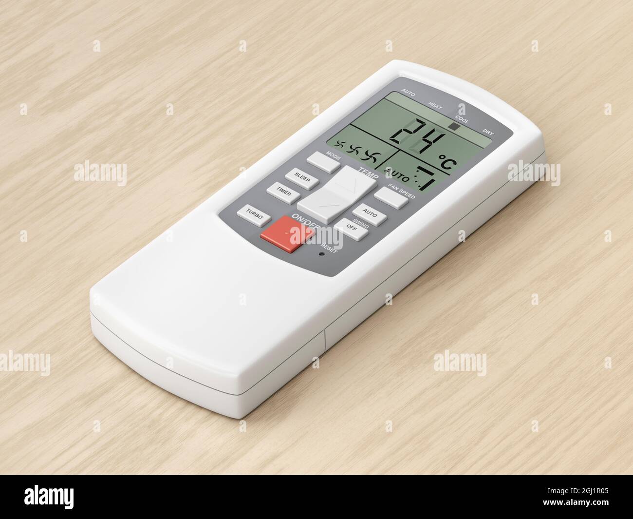 Remote control for air conditioner on wooden table Stock Photo - Alamy