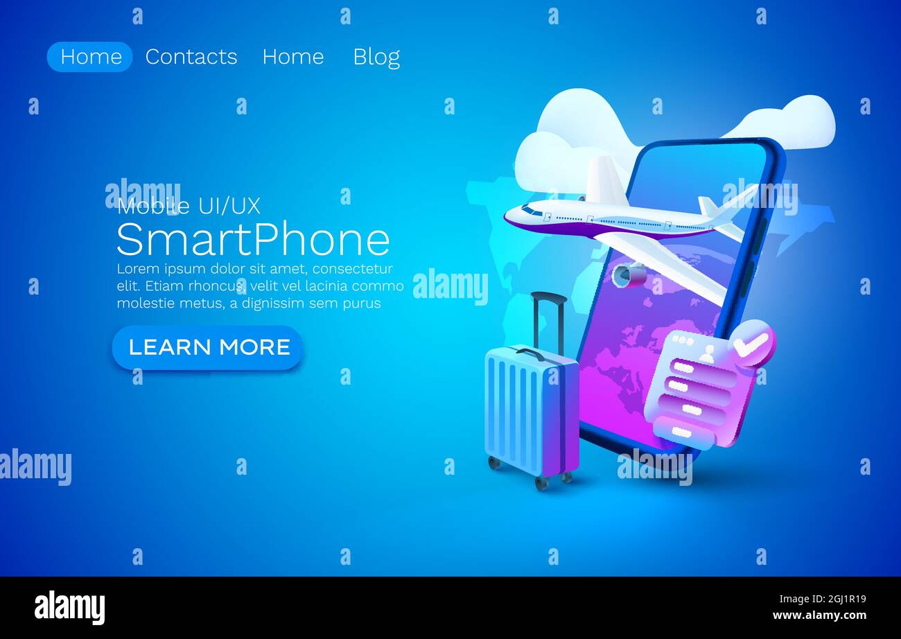 Smartphone airplane app banner concept, place for text, airport online ...
