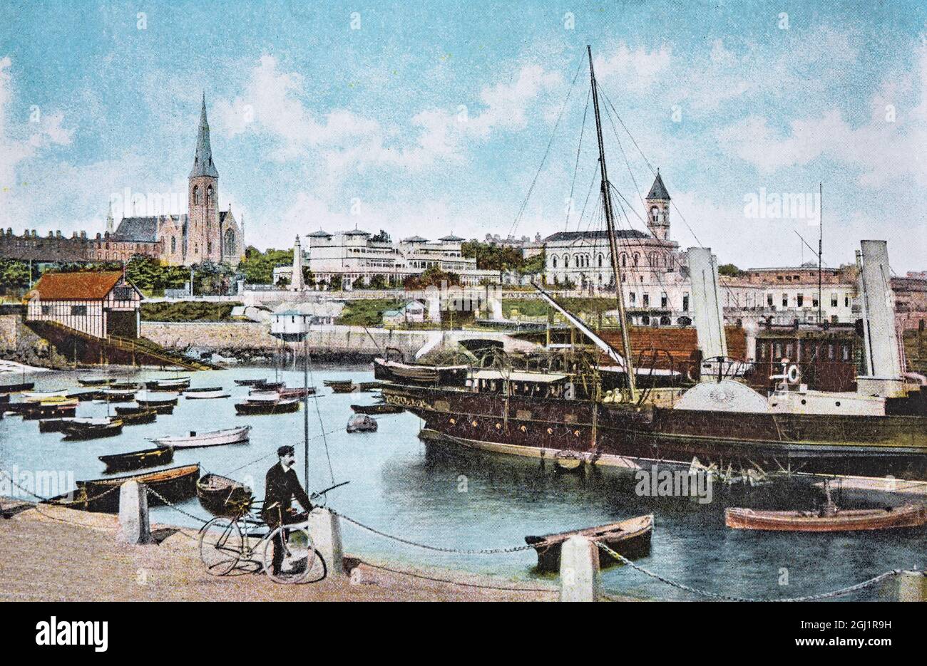 An early 20th century view of the harbour in Dún Laoghaire, a suburban ...