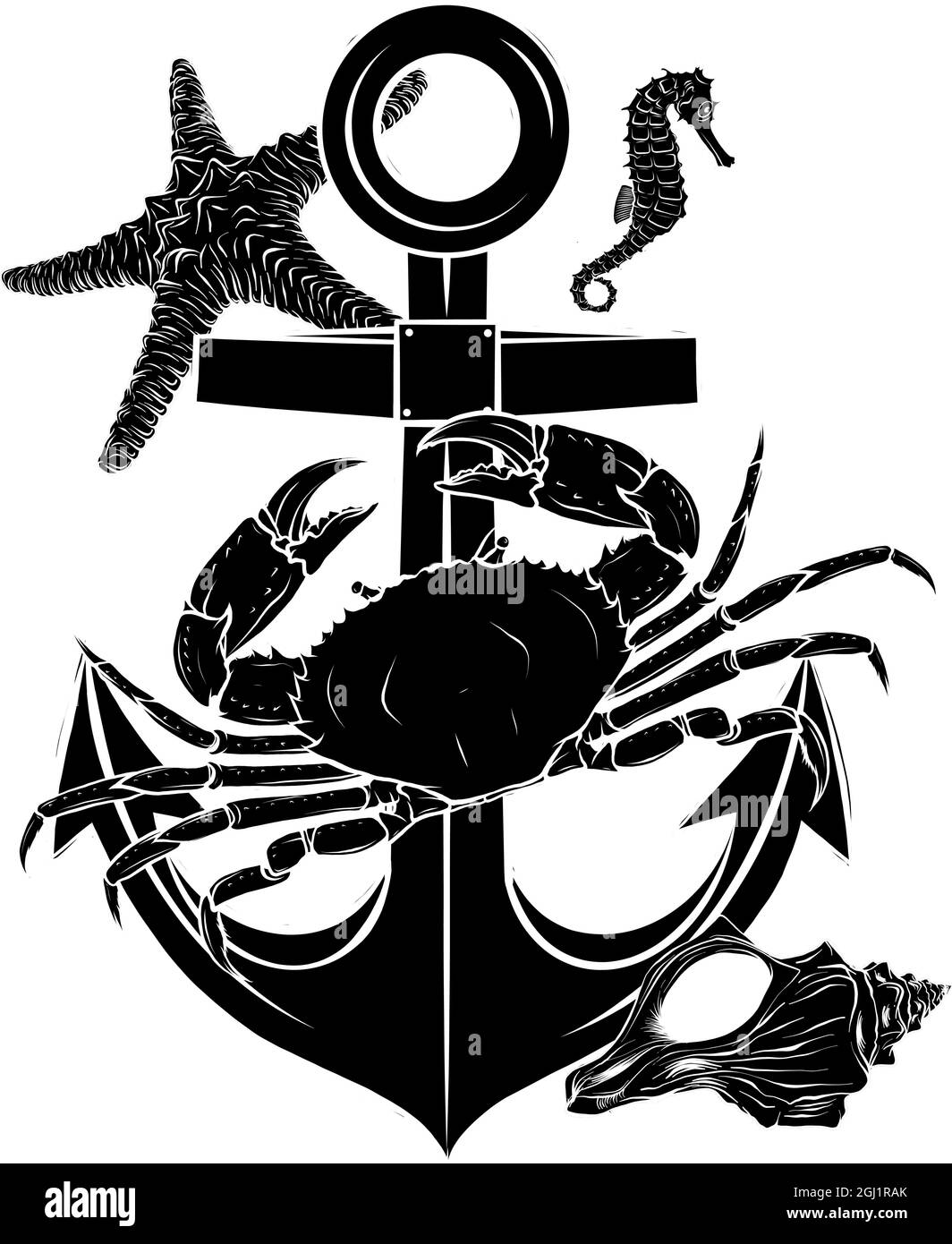 vector silhouette of sea animals with anchor Stock Vector Image & Art ...