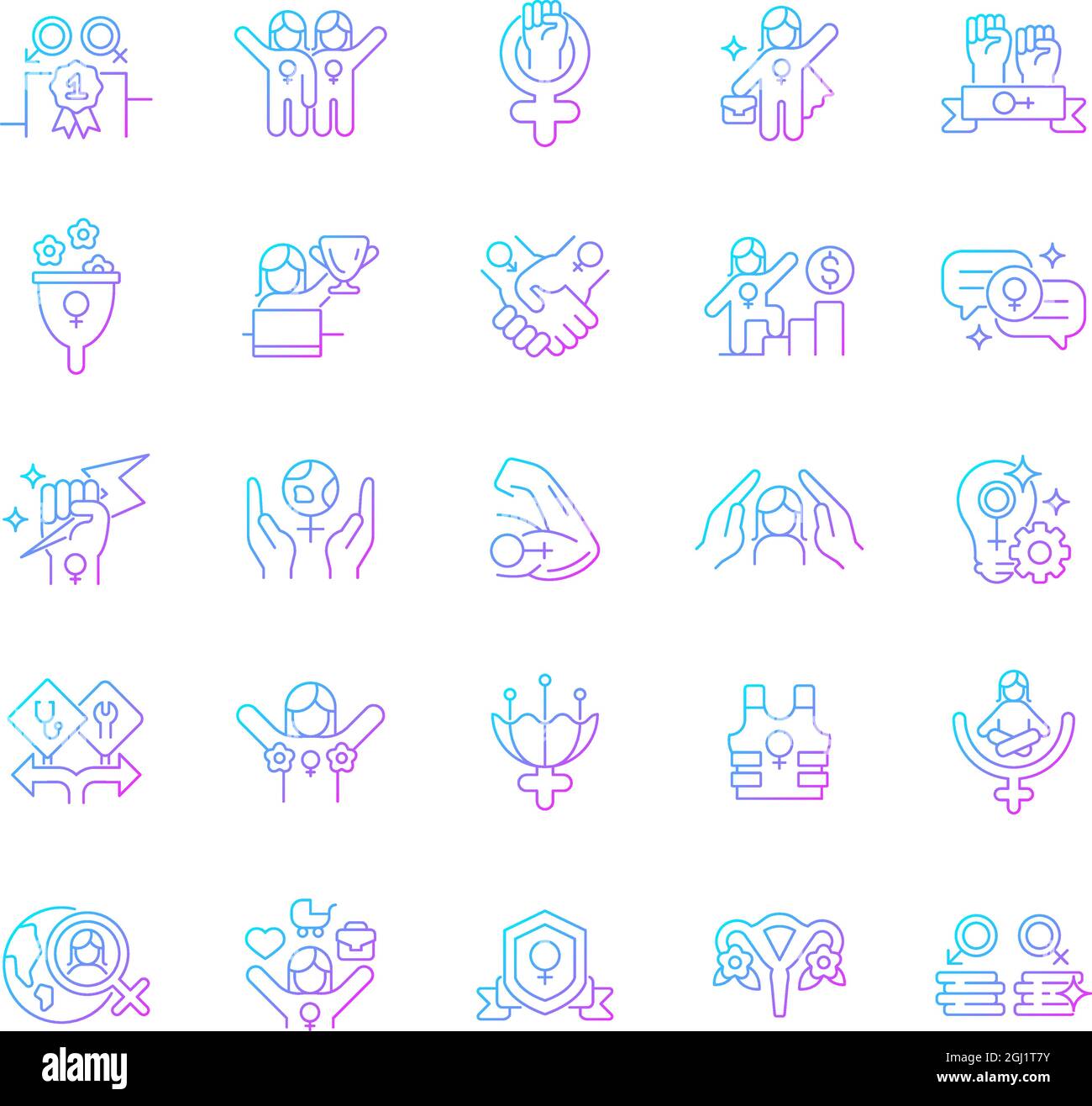 Feminism Symbols Gradient Linear Vector Icons Set Stock Vector Image