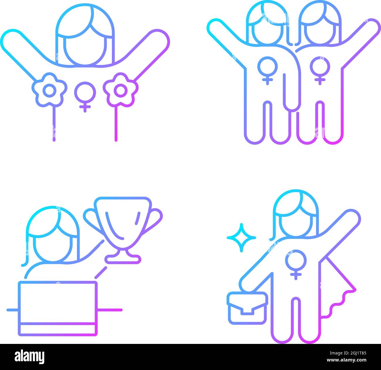 Women rights movement gradient linear vector icons set Stock Vector ...