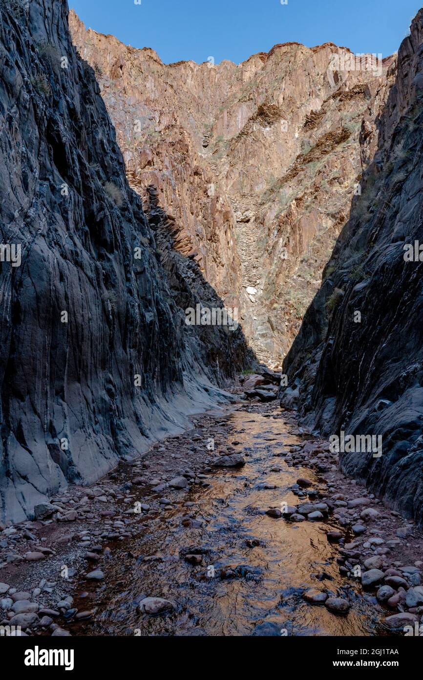 USA, Arizona. Reflection on Clear Creek, hiking up Clear Creek Canyon ...