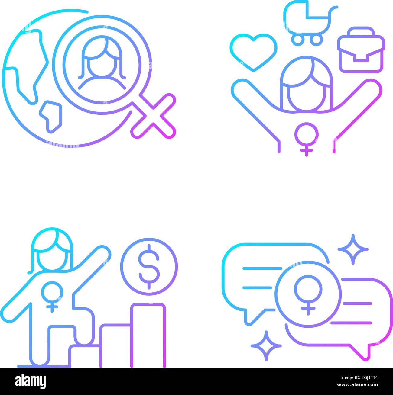 Mainstream Feminism Gradient Linear Vector Icons Set Stock Vector Image