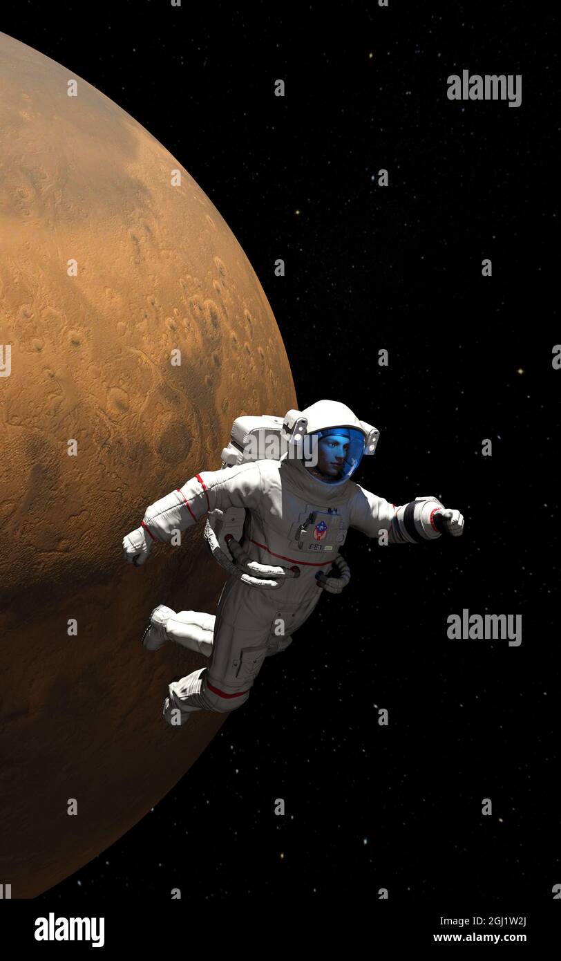 Planet Mars and astronaut floating free in space Stock Photo - Alamy