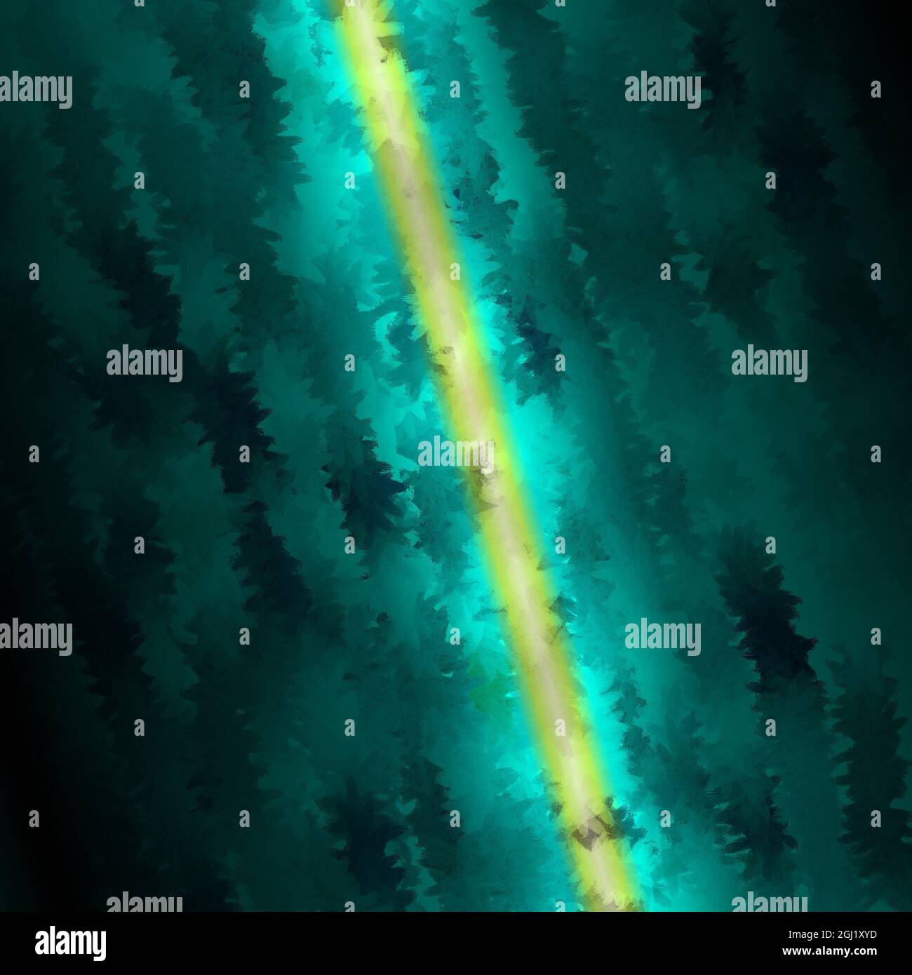 Abstract deep green background with vertical yellow line in the center ...