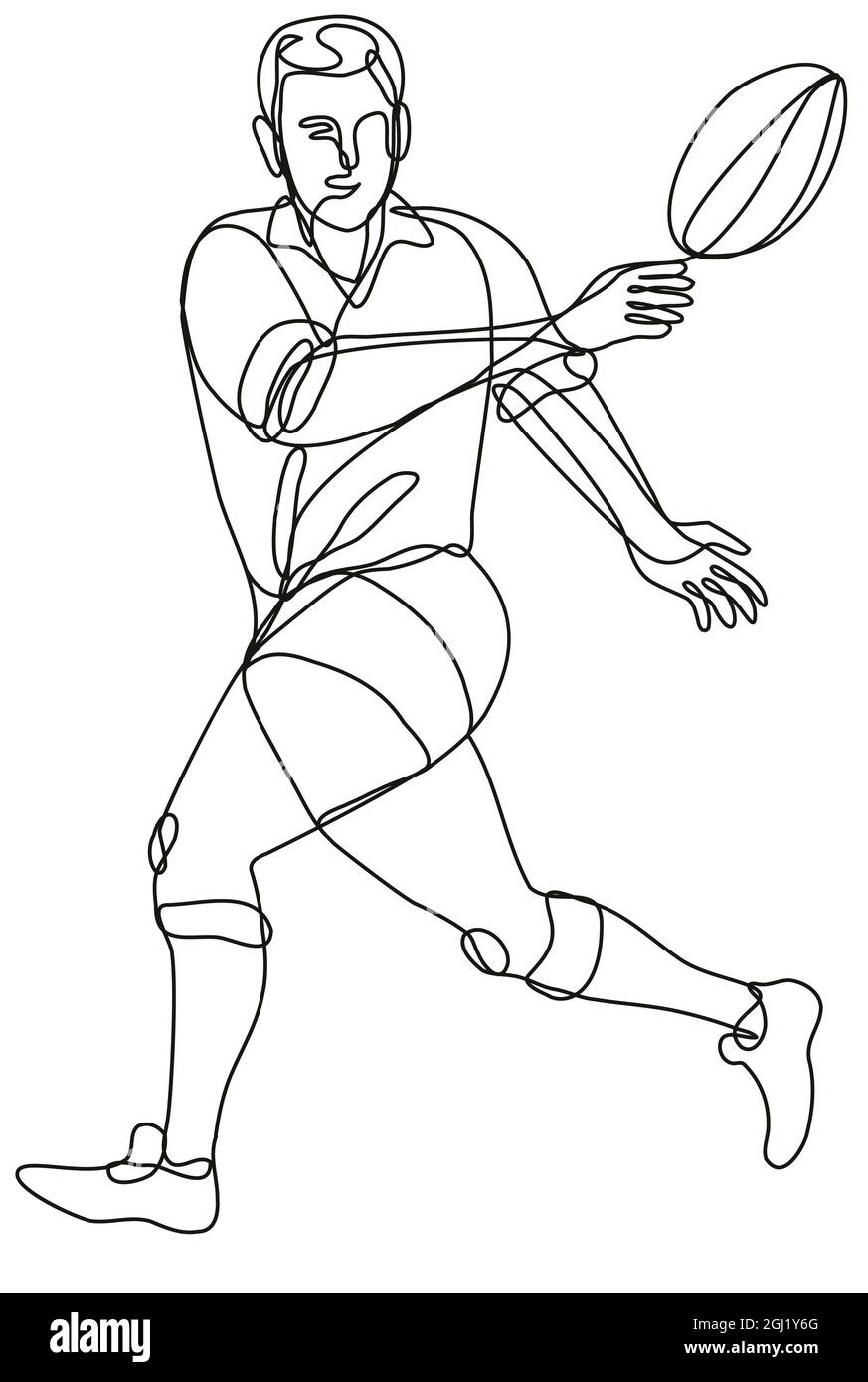 Rugby Union Player Passing Ball Front View Continuous Line Drawing ...
