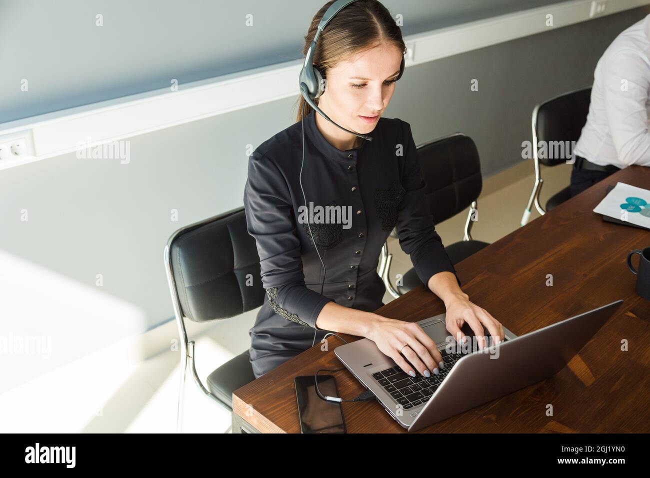 Portrait of woman customer service worker, call center smiling operator ...