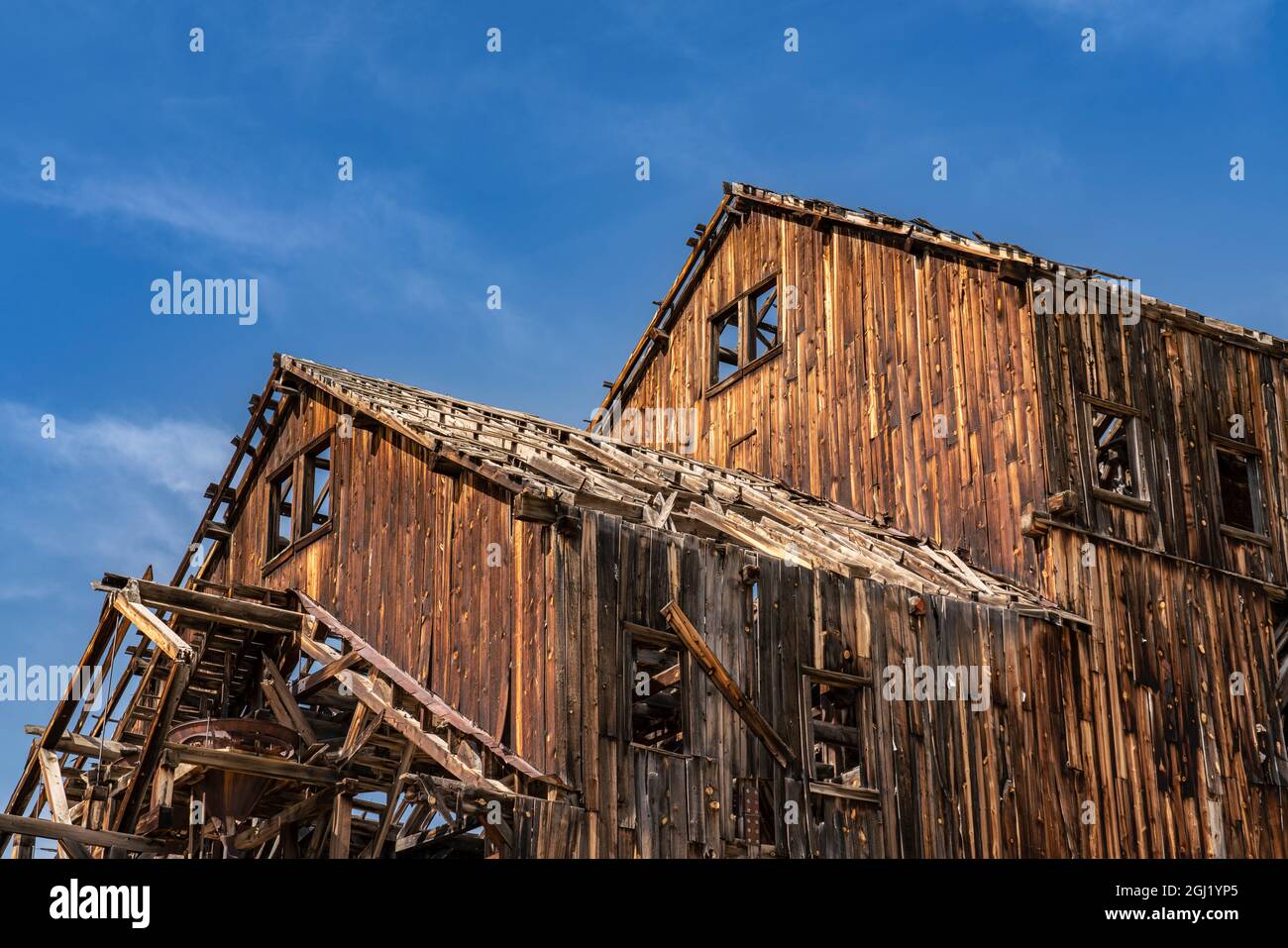 USA, Colorado, Animas Forks. Weathered gold- mining building in ...