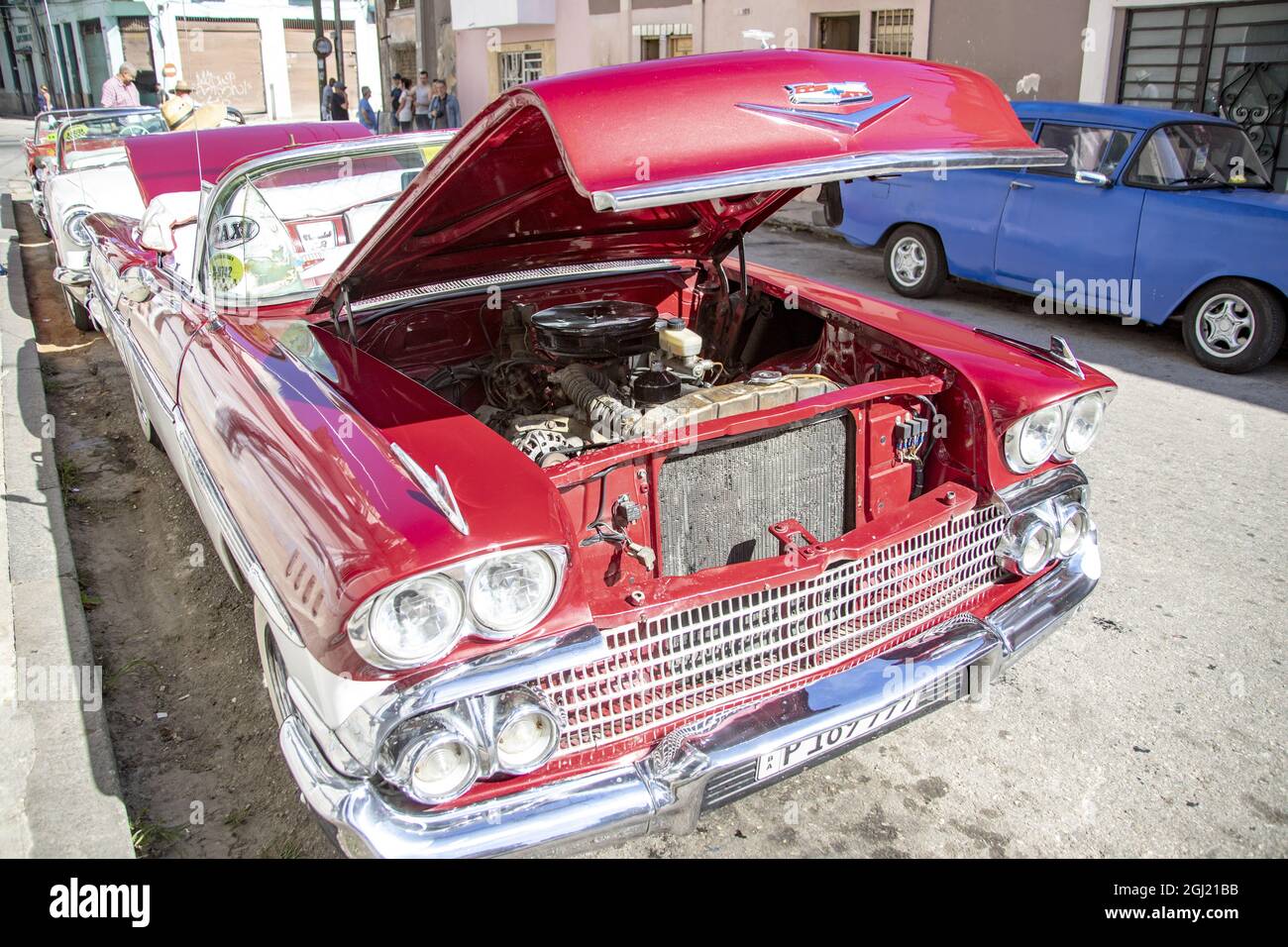 HAVANA, CUBA - Dec 31, 2019: A shot of a cherry red vintage classic ...