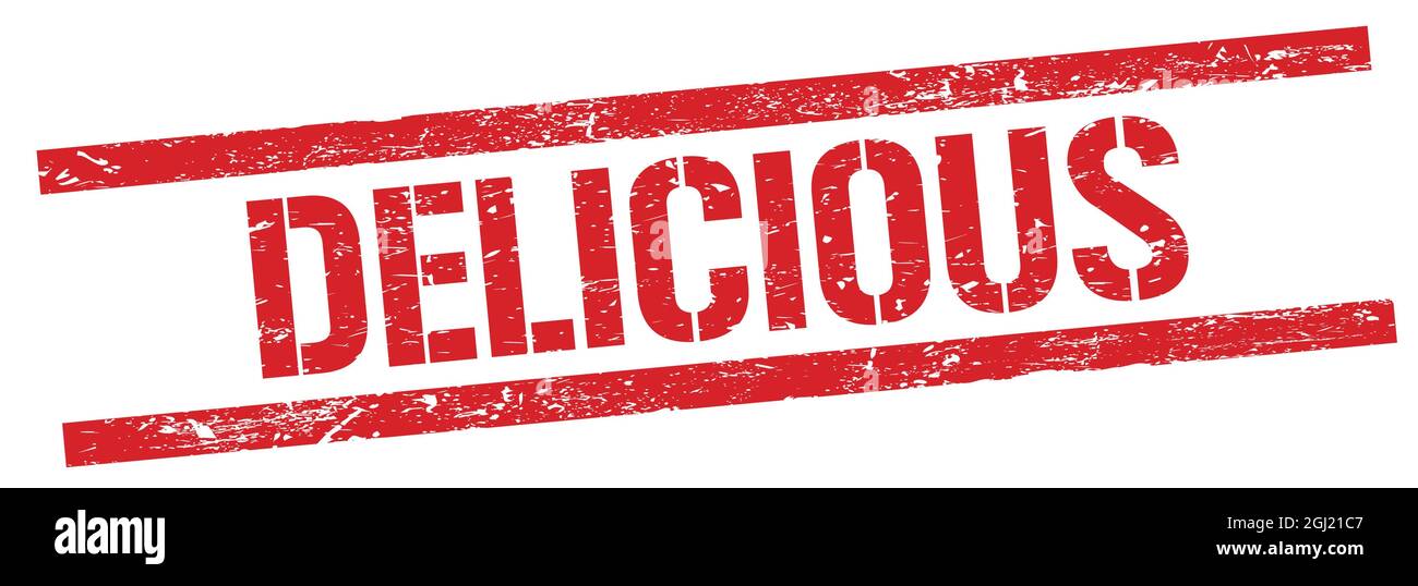 DELICIOUS text on red grungy rectangle stamp sign Stock Photo - Alamy