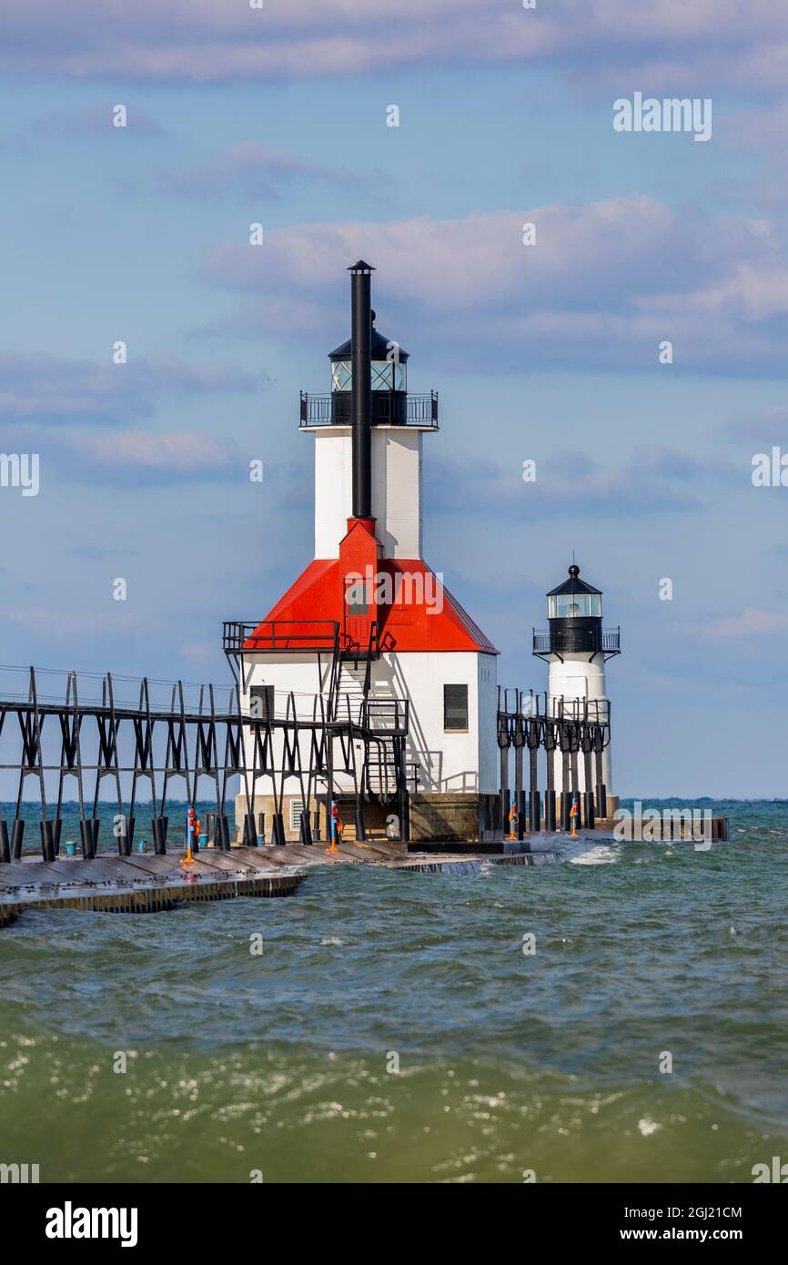 St. Joseph North Pier Lighthouses. St. Joseph, Michigan, USA Stock ...