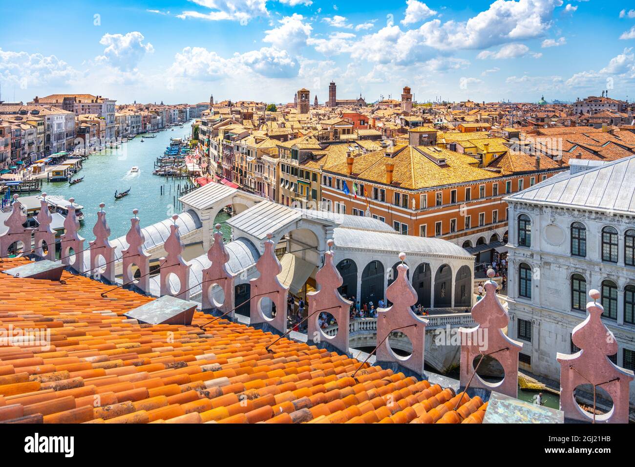 Rialto Bridge above Grand Canal. View from rooftop lookout terrace of ...